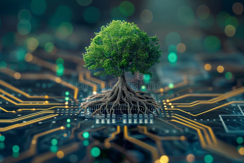 Conceptual Image of a Miniature Tree Growing on the Surface of a ...