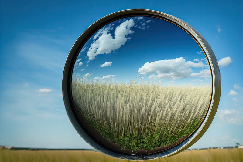 Conceptual Image of a Mirror Reflecting Crops in a Cereal Field on a ...