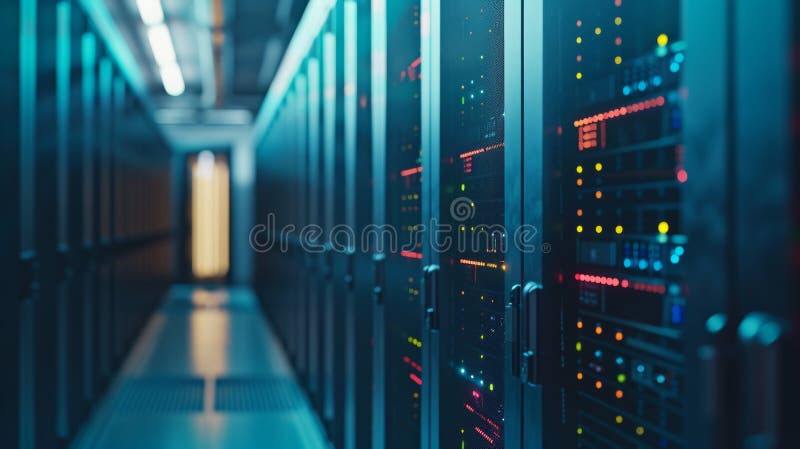Rows of Server Racks in a Data Center Hallway Stock Illustration ...