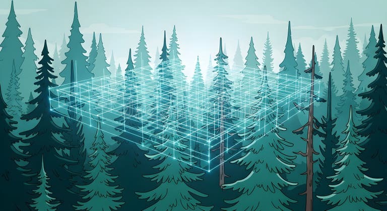 Conceptual Image of a Modern, High-tech Forest with a Glowing Grid ...