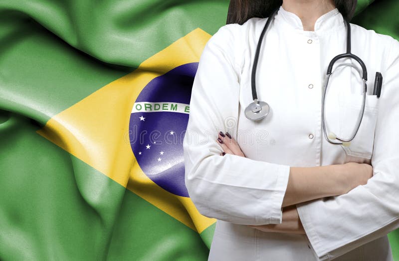 Brazil Healthcare System in Tech Theme. Brazilian Flag on Computer ...