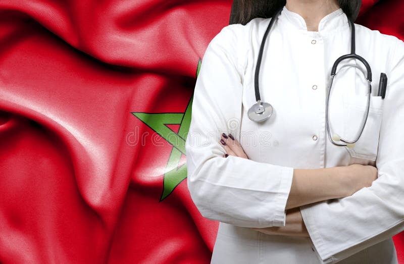 Morocco Healthcare System in Tech Theme. Moroccan Flag on Computer ...