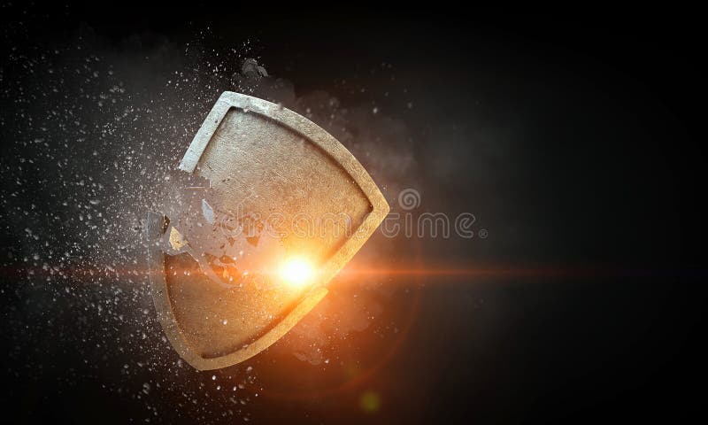 Broken Shield on Dark Background. Mixed Media Stock Illustration ...