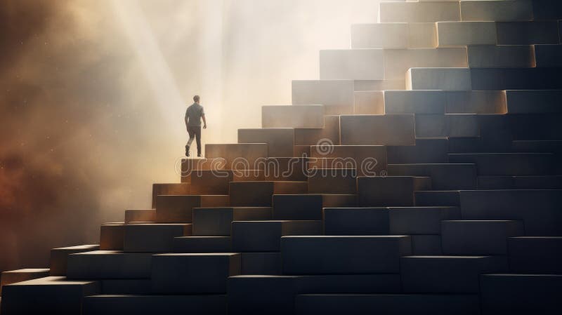 Conceptual Image of a Person Climbing a Staircase Stock Illustration ...
