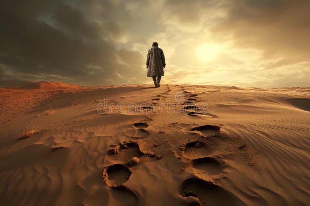 Conceptual Image of a Person Looking Back at Footprints Stock ...