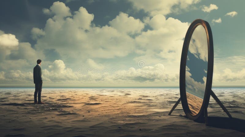 Conceptual Image of a Person Looking into a Mirror Stock Illustration ...