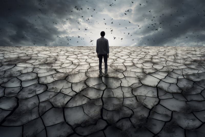 Conceptual Image of a Person Standing on a Cracked Surface Stock ...