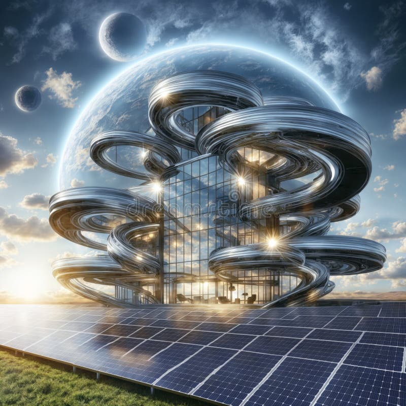 Conceptual Image with Planet and Solar Panels. 3d Rendering, Generative ...