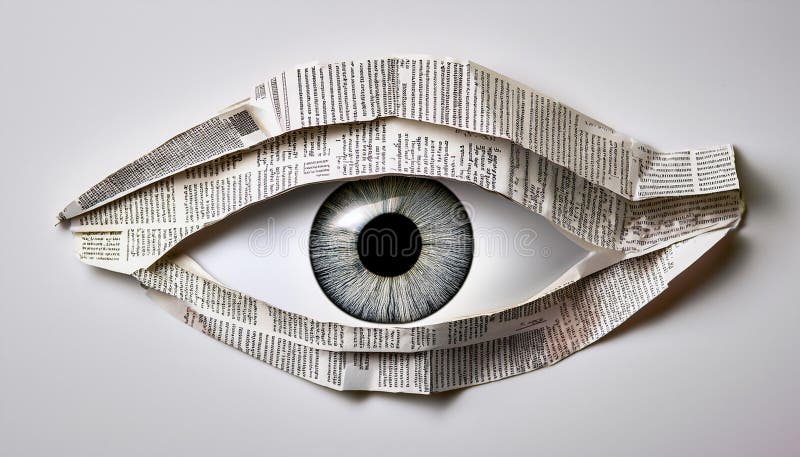 Human Eye Surrounded by Folded Newspaper Strips on Light Gray ...