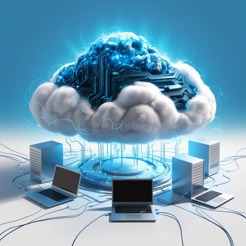 Digital Cloud Computing Brain Powering Modern Technology Infrastructure Stock Illustration ...