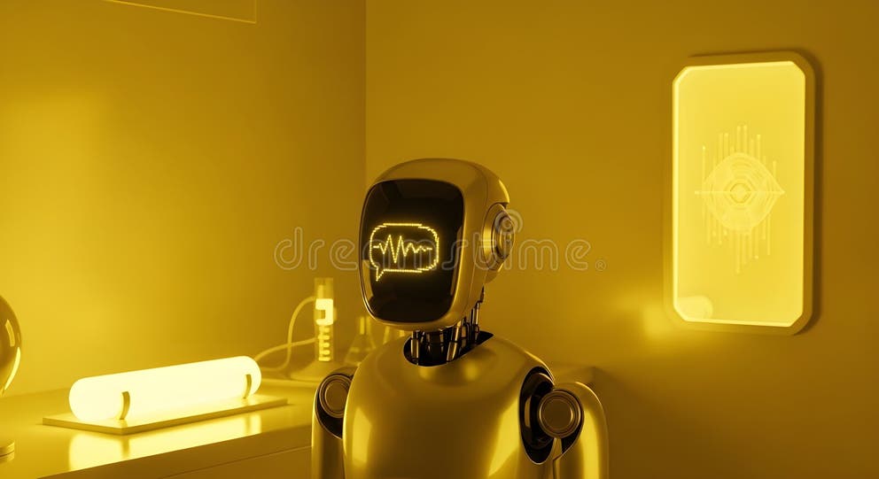 Conceptual Image of a Robot Talking in a Simple Science Lab Environment Stock Illustration ...