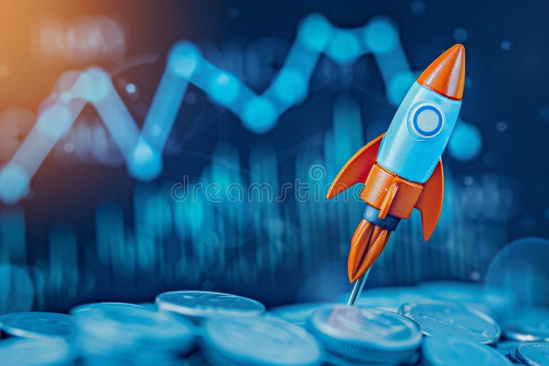 Conceptual Image of Rocket Growth with Blurred Financial Charts ...
