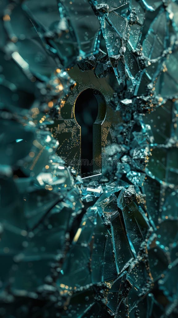 Conceptual Image of Shattered Glass with a Keyhole Stock Illustration ...