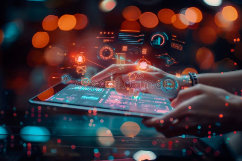 A Conceptual Image Showing Futuristic Technology. a Person Interacts ...