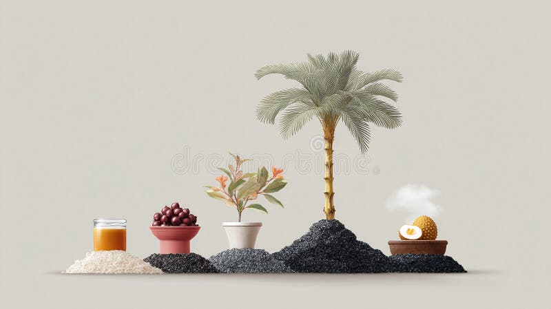 Conceptual Image Showing Growth Stages. Natural Elements, from Seeds To ...