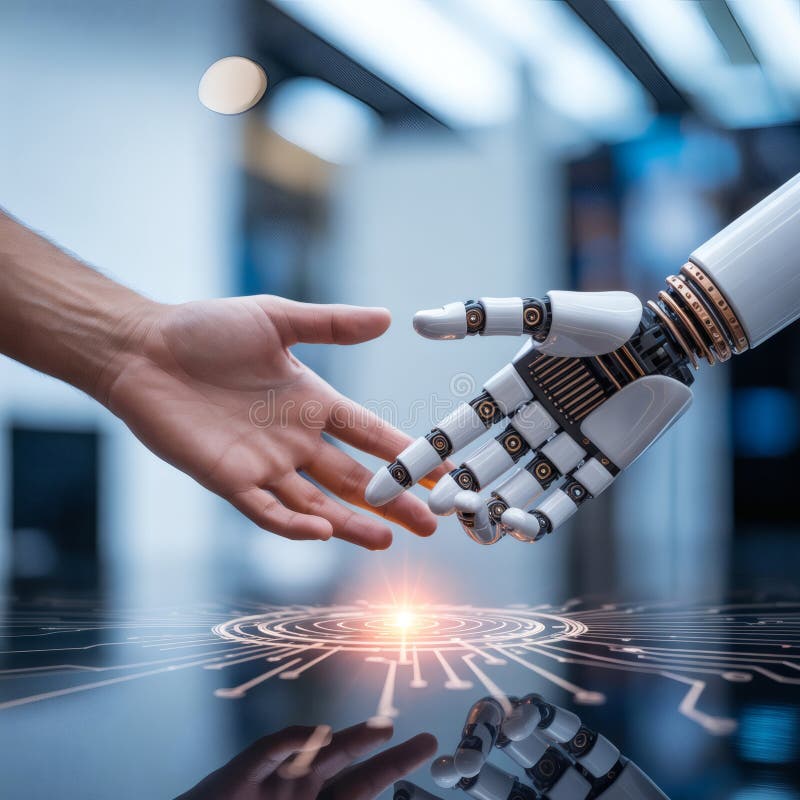 A Conceptual Image Showing Human and AI Collaboration with a Symbolic ...