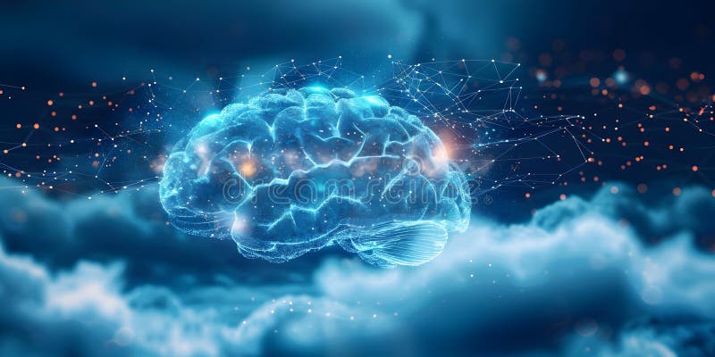 A Conceptual Image Showing a Human Brain Connected To Clouds ...