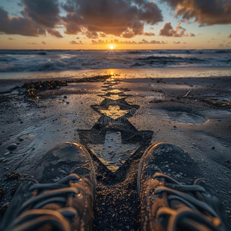 A Conceptual Image Showing a Pair of Shoes at the Front of Arrow Path ...