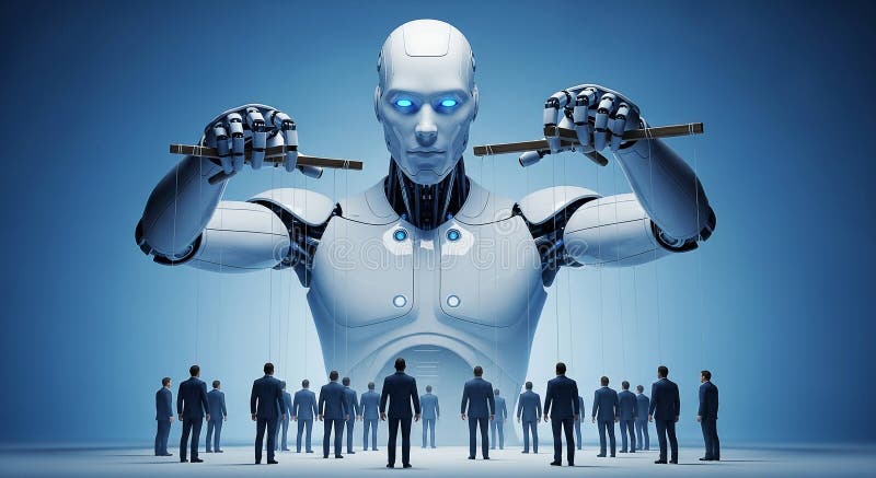 Ai Robot Puppet Master Controlling Humans Concept Stock Illustrations ...