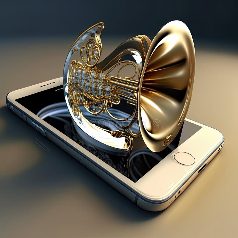 Conceptual Image of a Smartphone with a Musical Instrument Coming Out ...
