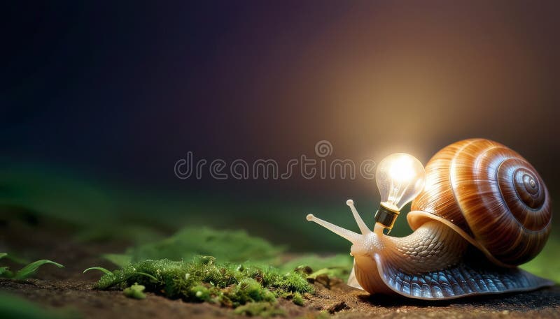Snail with Light Bulb on Mossy Surface Stock Photo - Image of ecology ...