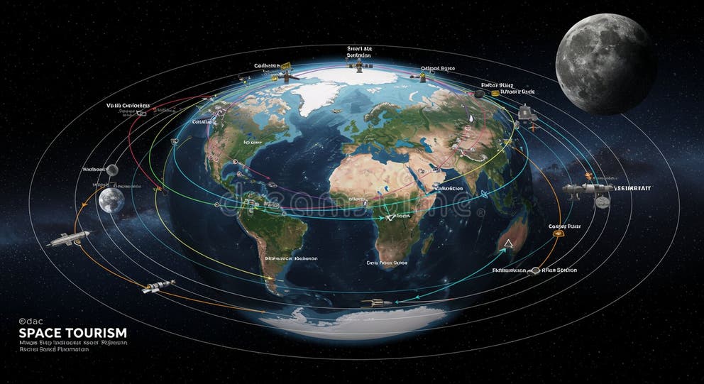 A Conceptual Image of Space Tourism, Featuring a 3D Model of Earth with ...