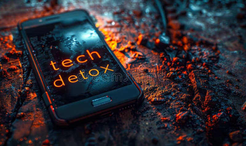 Conceptual Image of Tech Detox Message in Bold 3D Text on a Mobile ...