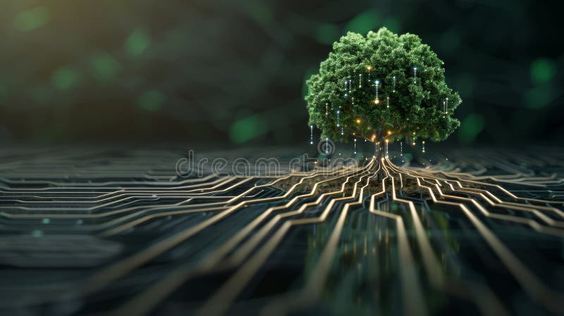 Conceptual Image of Technology and Nature Integration with a Tree ...