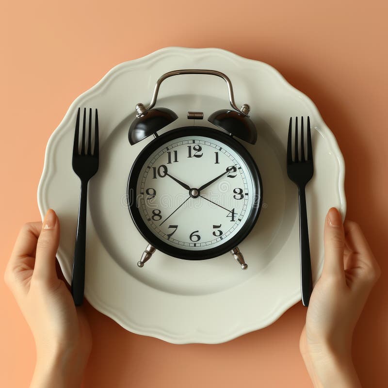 Conceptual Image of Time Management with Alarm Clock on Plate and Forks ...