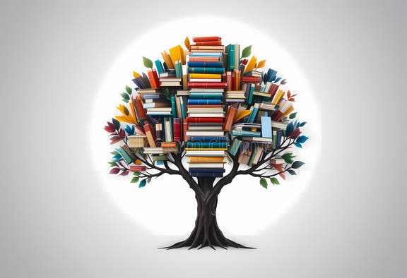 Conceptual Image of a Tree Made of Books Stock Illustration ...
