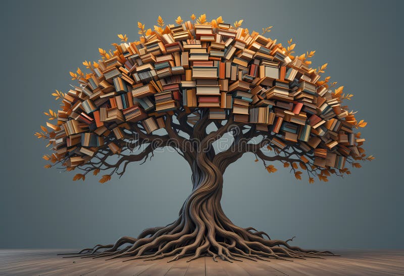 Conceptual Image of a Tree Made of Books Stock Illustration ...