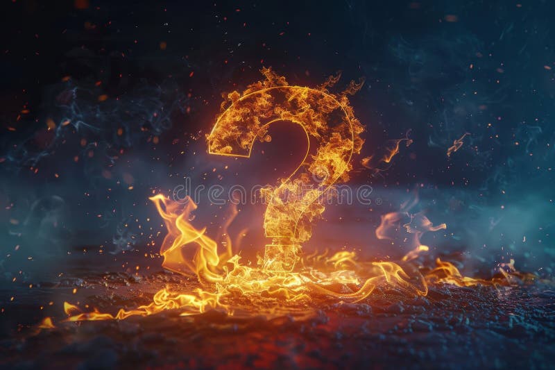 Conceptual Image of Uncertainty: Fiery Question Mark with Dramatic ...