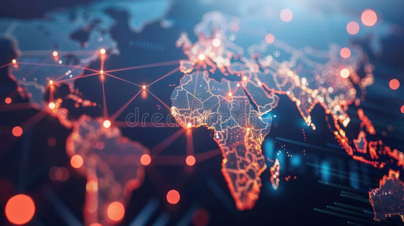 Conceptual Image of a World Map with Interconnected Stock Illustration ...