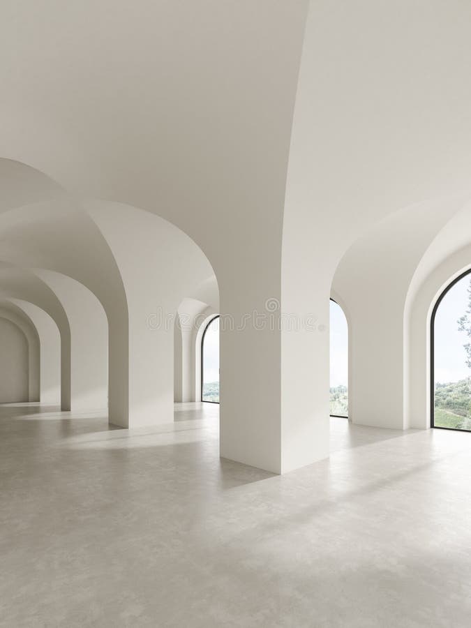 Conceptual Interior Empty Room with Arched Ceiling 3d Illustration ...