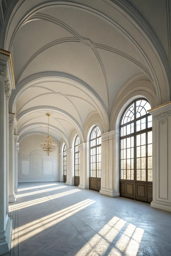 Conceptual Interior Empty Room with Arched Ceiling 3D Illustration ...