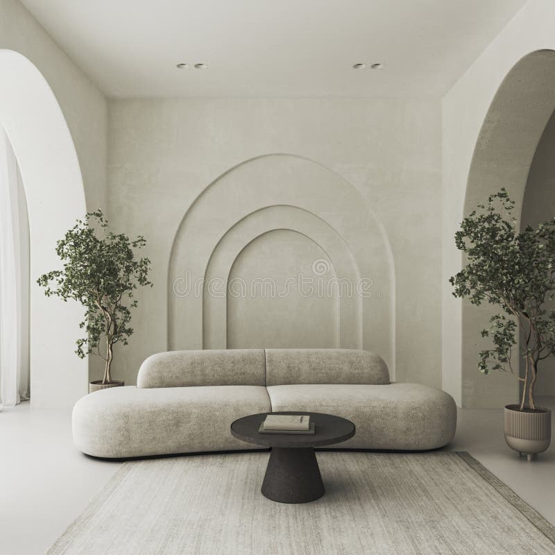 Conceptual Interior Room with Arched Stucco Wall. Creative Composition ...
