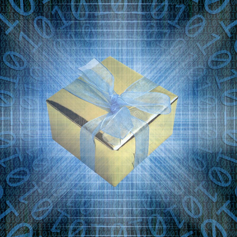 Conceptual Internet Business Illustration of Binary Code and Shiny Gift ...