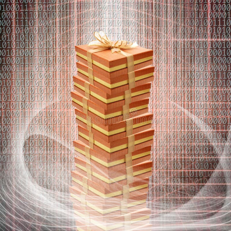 Conceptual Internet Business Illustration of Binary Code and Shiny Gift ...