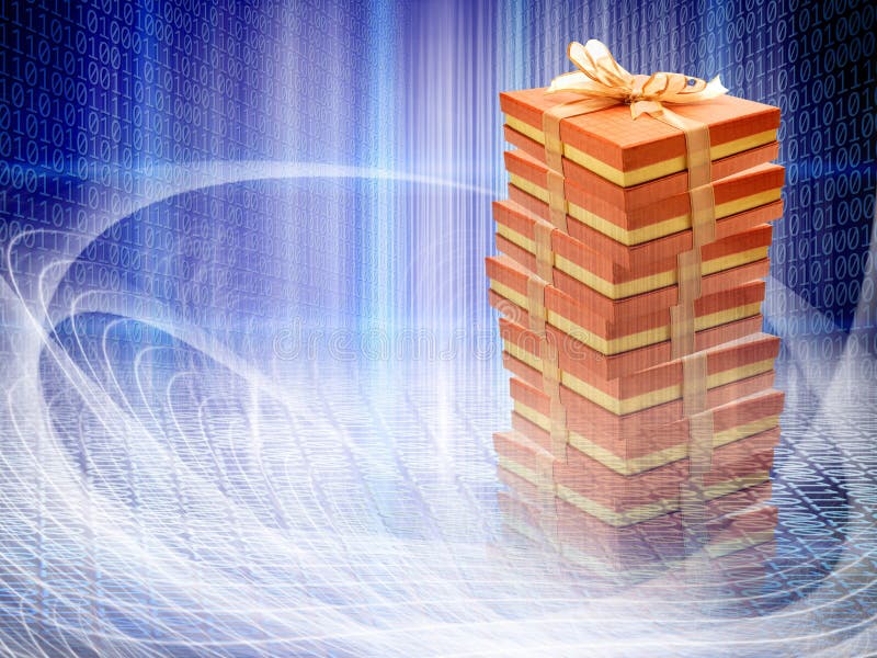 Conceptual Internet Business Illustration of Binary Code and Shiny Gift ...