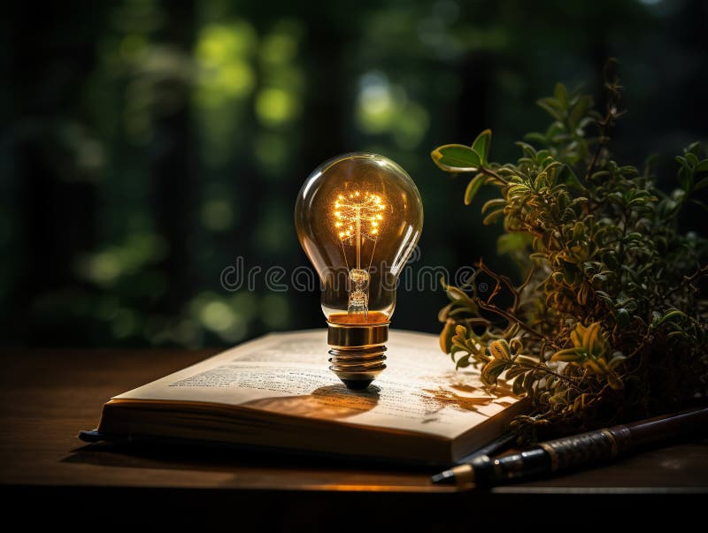 Conceptual Learning with Glowing Light Bulb on Book. Generative AI ...