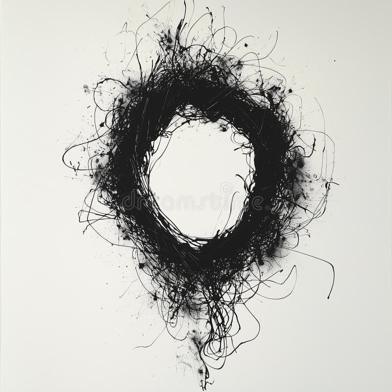 Abstract Black Ink Line Tangle in White Void Symbolizing Emotional ...