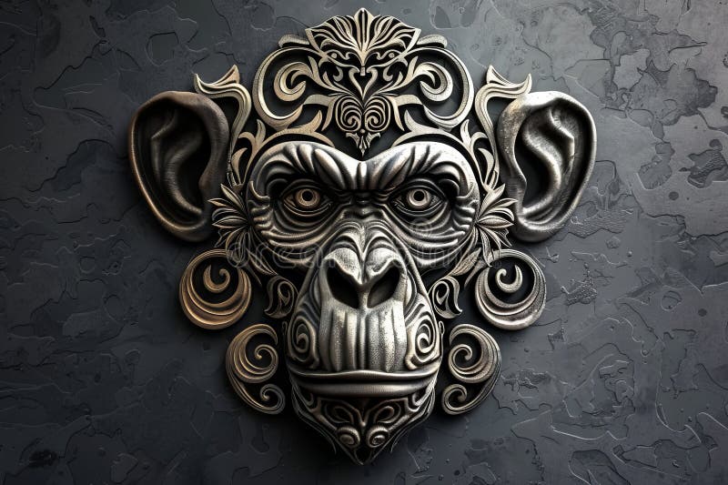 Conceptual Monkey Head with Intricate Tribal Patterns. Stock ...