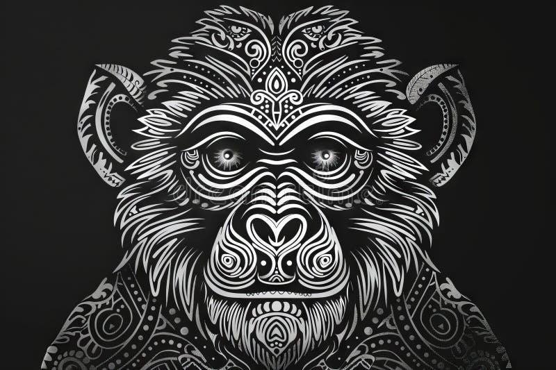 Conceptual Monkey Head with Intricate Tribal Patterns. Stock ...