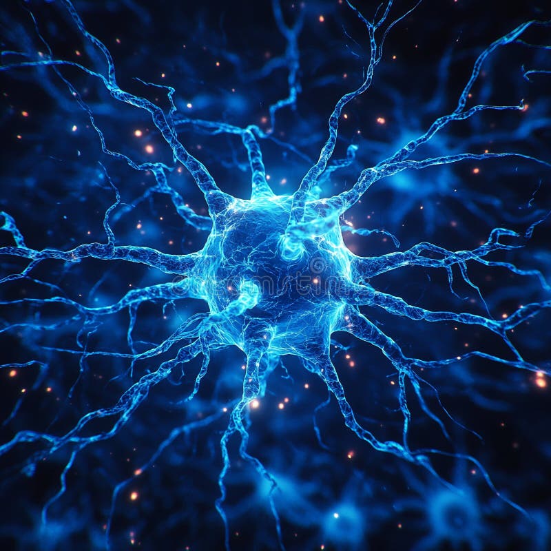 Conceptual Neuron with Blue Background Stock Illustration ...
