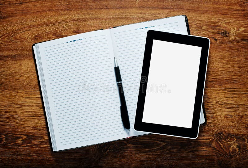 Conceptual Notes, Pen and Tablet on Wooden Table Stock Photo - Image of ...