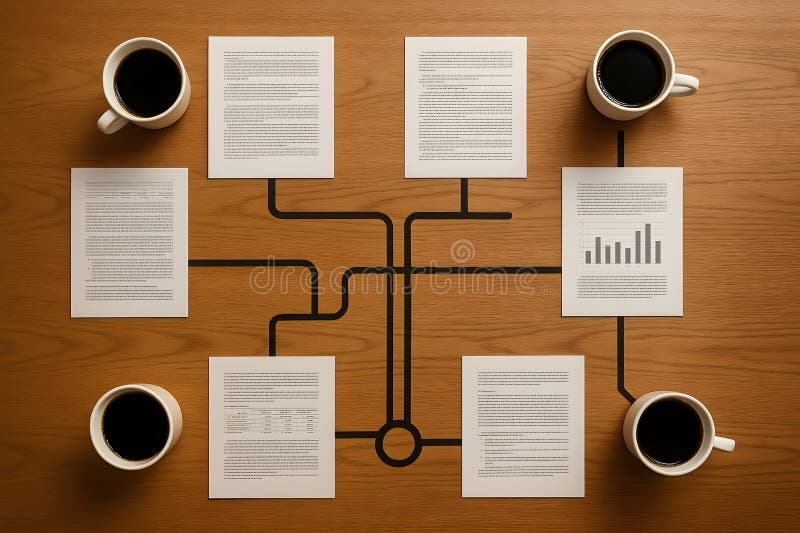 Conceptual Office Setup with Documents and Coffee Cups Suggesting ...