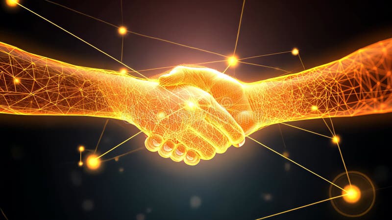 Orange Wireframe Handshake Representing an Agreement Concept, Ai ...