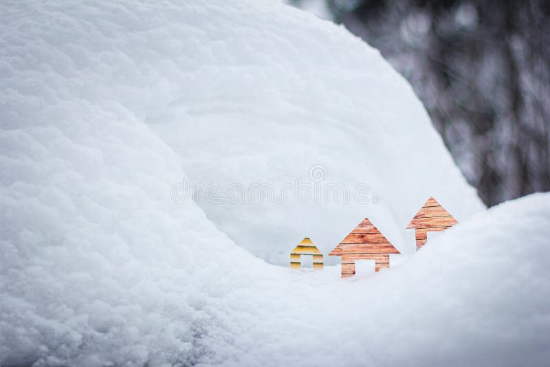 Conceptual Paper Houses in Snow Stock Photo - Image of nature, paper ...