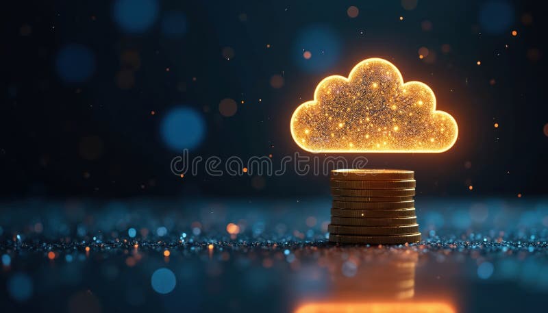 Conceptual Photo of Cloud Above Coin Stack Representing Cloud Cost ...