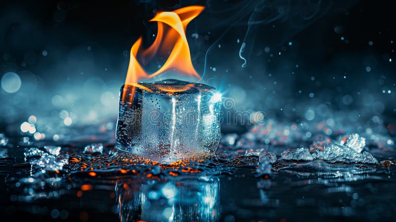 Conceptual Photograph of an Ice Cube Engulfed in Flames, Symbolizing ...